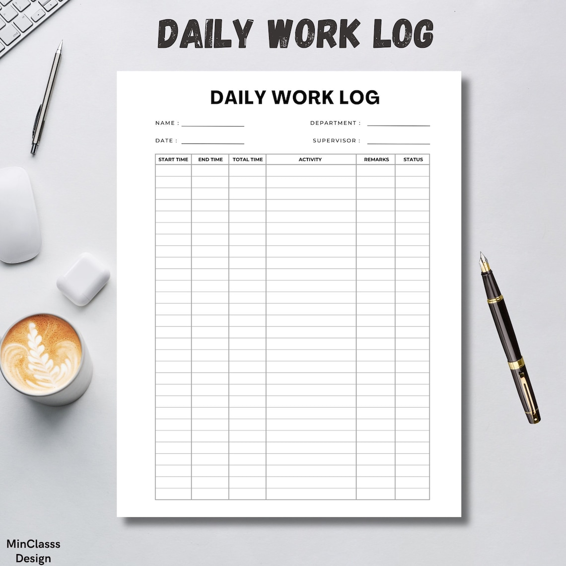 Daily Work Log Template Printable - Etsy