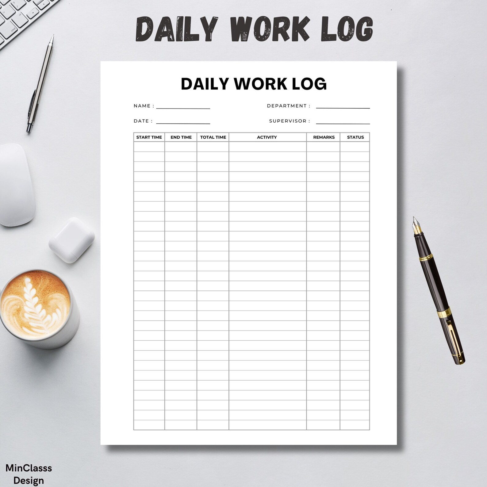 Daily Work Log Template Printable - Etsy