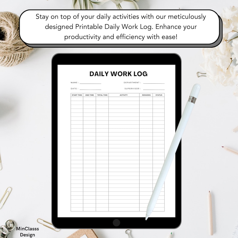 Daily Work Log Template Printable - Etsy
