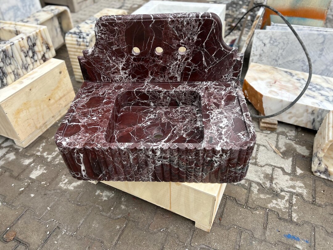 Rosso Levanto Marble Sink, Sink for Bathroom, Marble Calacatta Red Sink ...