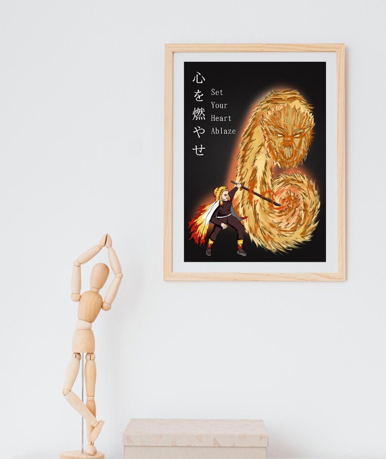 Kyojuro Rengoku Digital Print Demon Slayer Handmade Japanese Wall Art ...