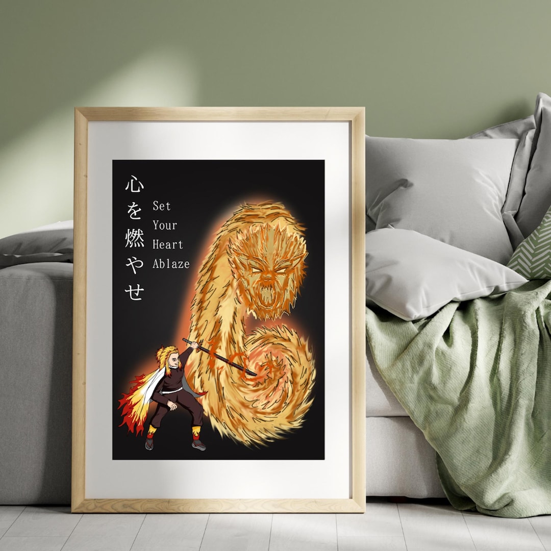 Kyojuro Rengoku Digital Print Demon Slayer Handmade Japanese Wall Art ...