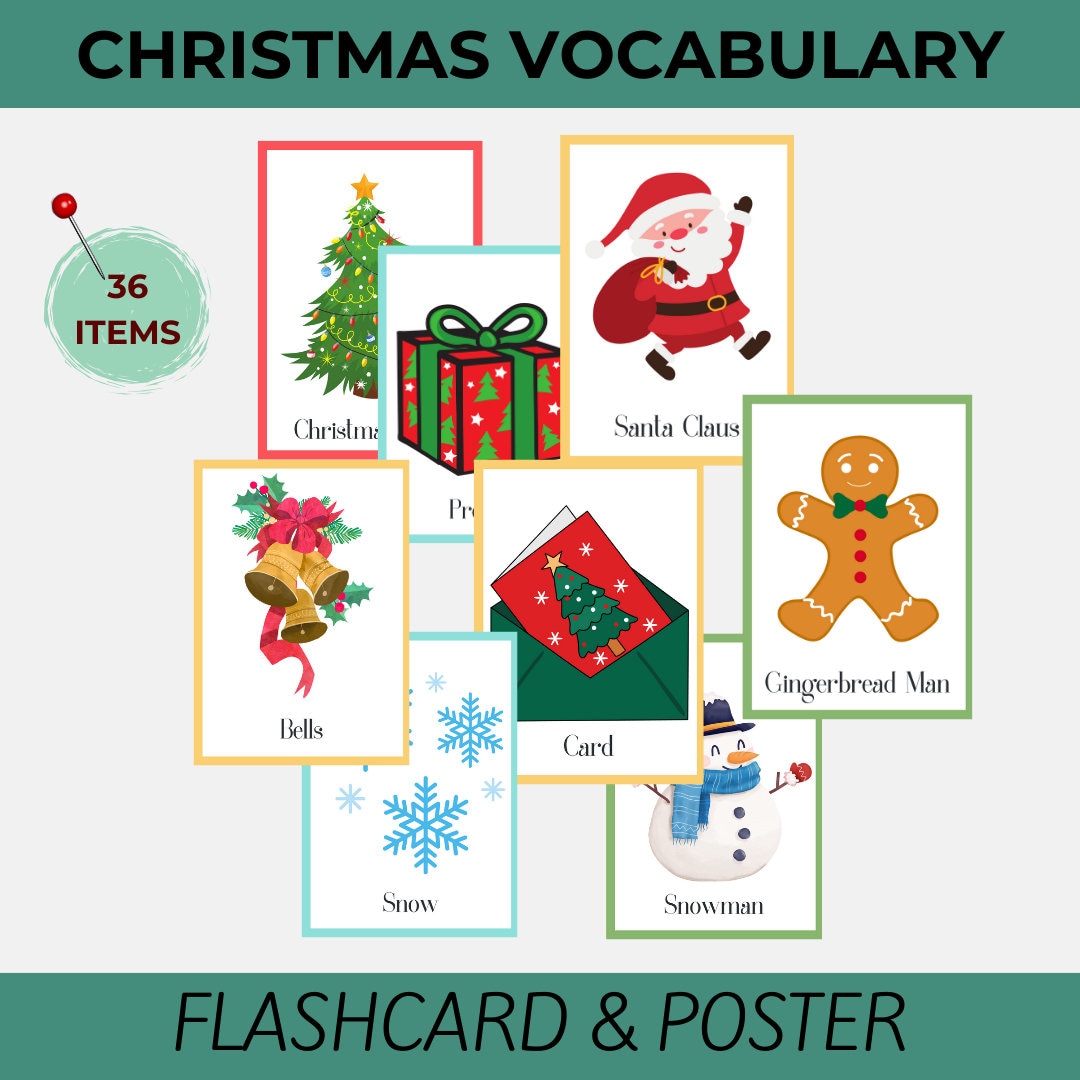 Holiday Vocabulary Flashcards Christmas Themed Learning Tool - Etsy