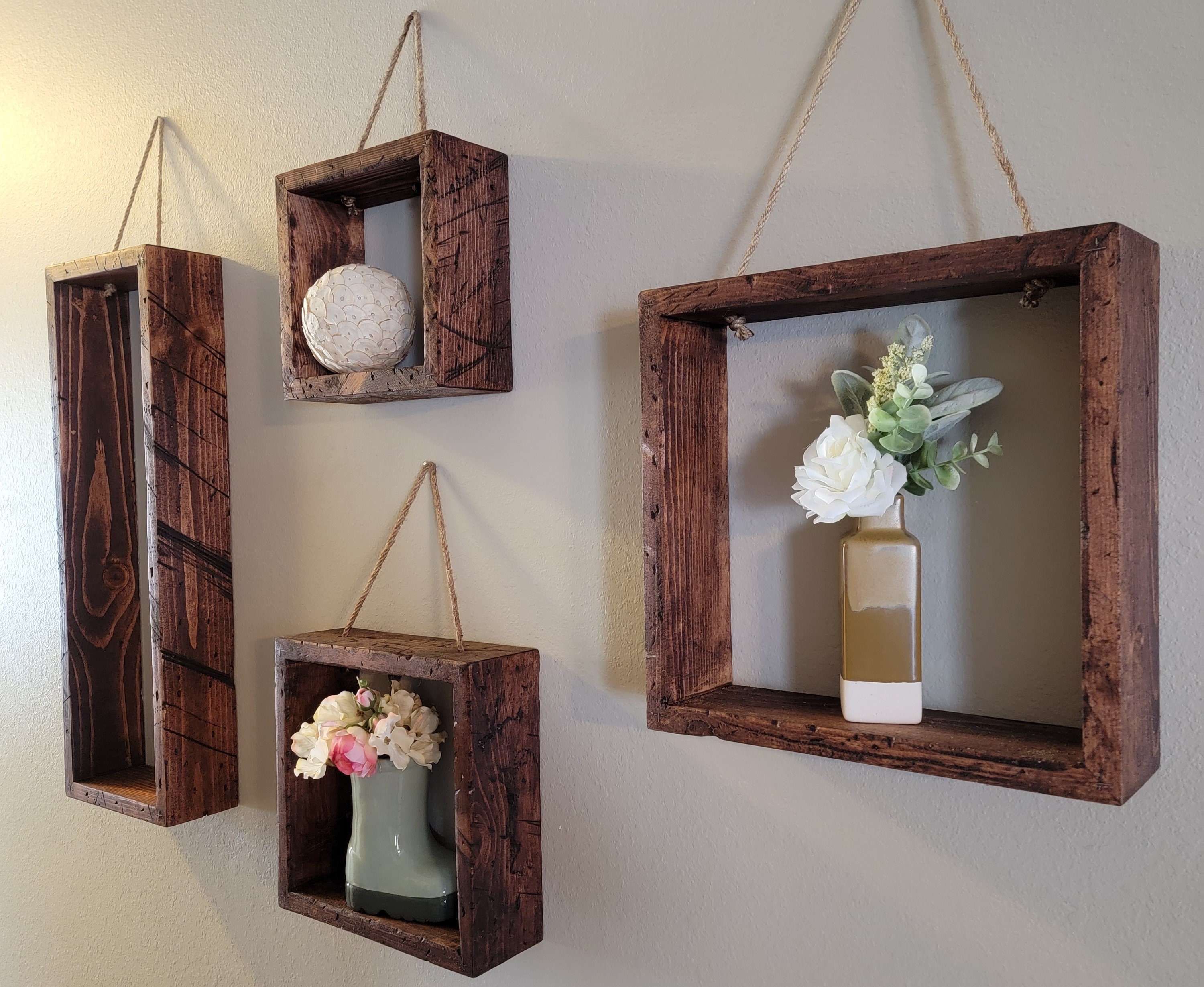 Set of 4 Rustic Wooden Box Shelves Floating Wall Decor - Etsy