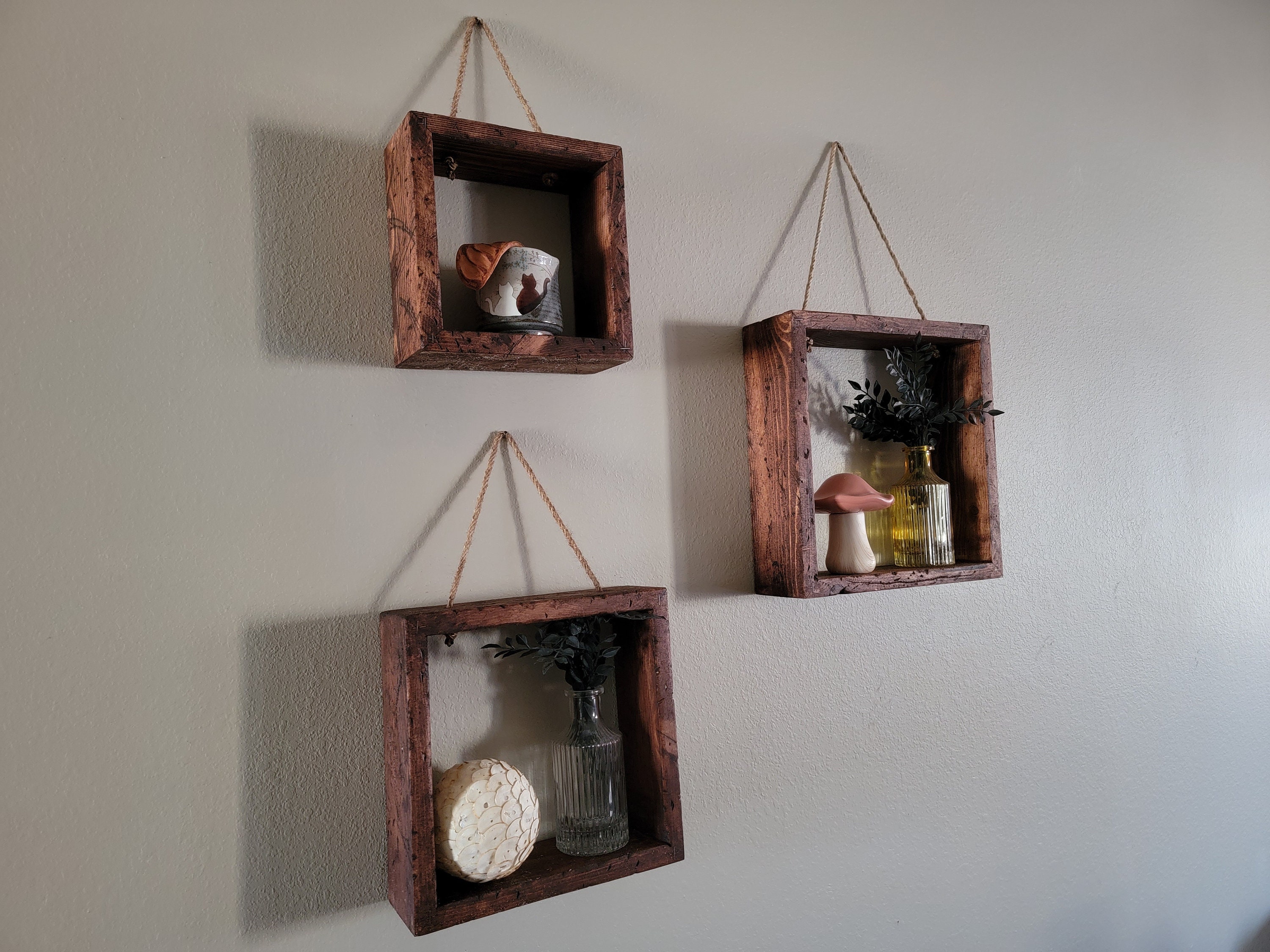 Set of 3 Rustic Wooden Box Shelves - Floating Wall Shelves - Etsy