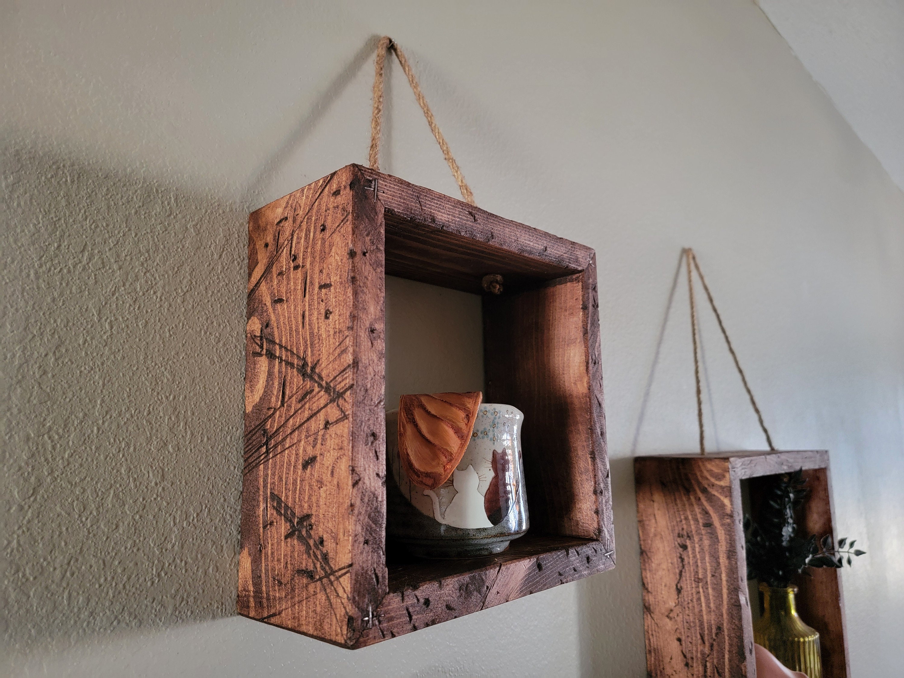 Set of 3 Rustic Wooden Box Shelves - Floating Wall Shelves - Etsy
