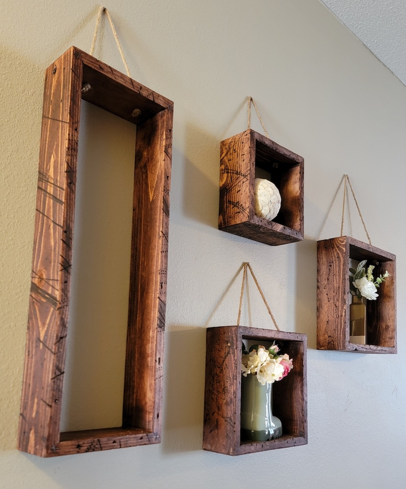 Set of 4 Rustic Wooden Box Shelves - Floating Wall Decor (free Shipping ...