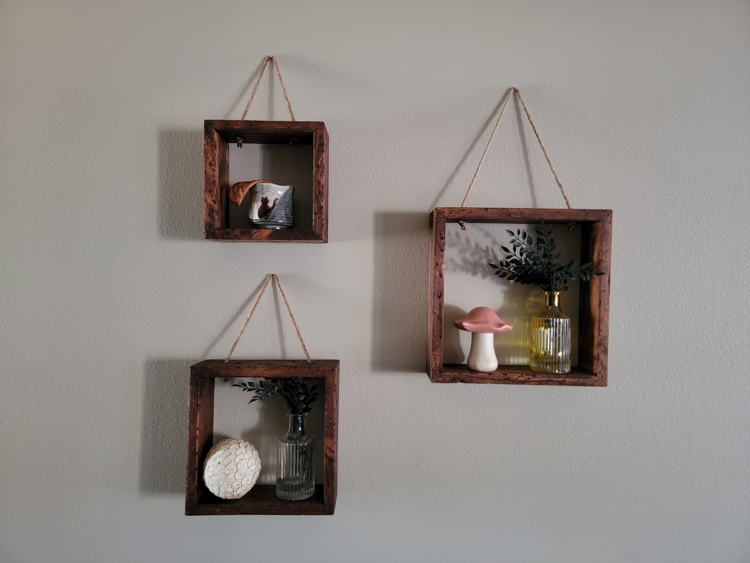 Set of 3 Rustic Wooden Box Shelves - Floating Wall Shelves - Etsy