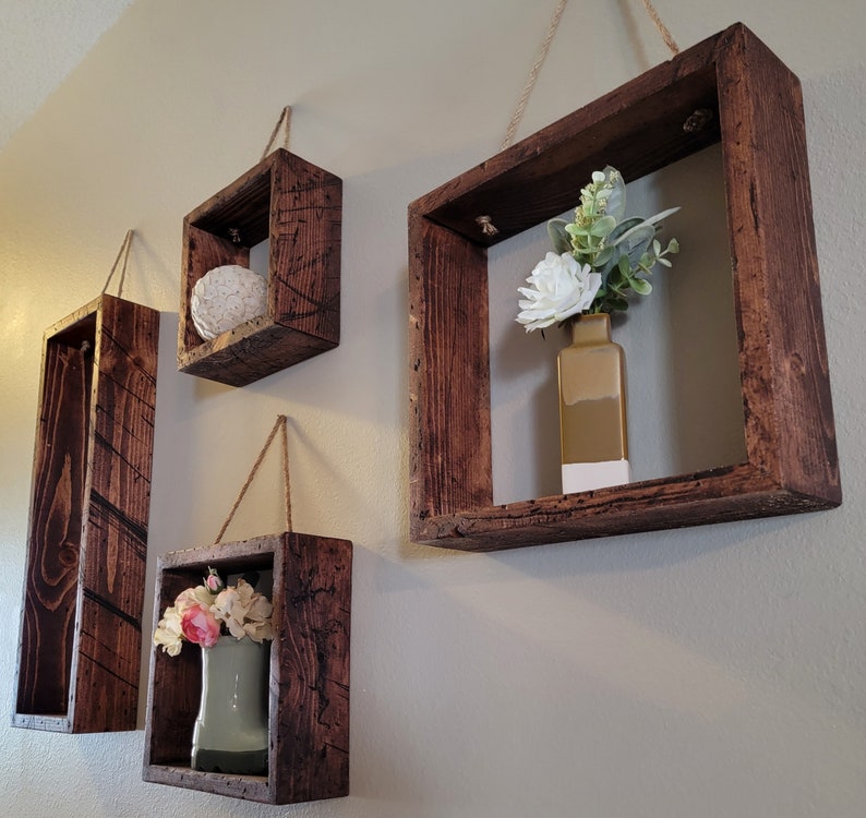 Set of 4 Rustic Wooden Box Shelves - Floating Wall Decor (free Shipping ...