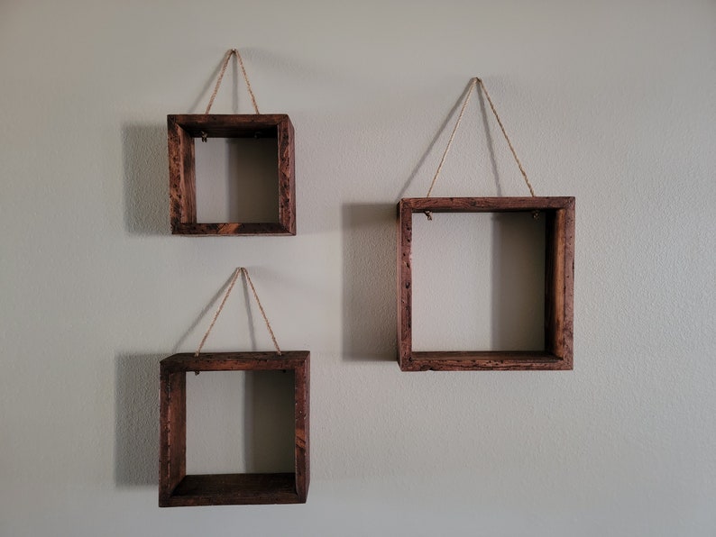 Set of 3 Rustic Wooden Box Shelves - Floating Wall Shelves - Etsy