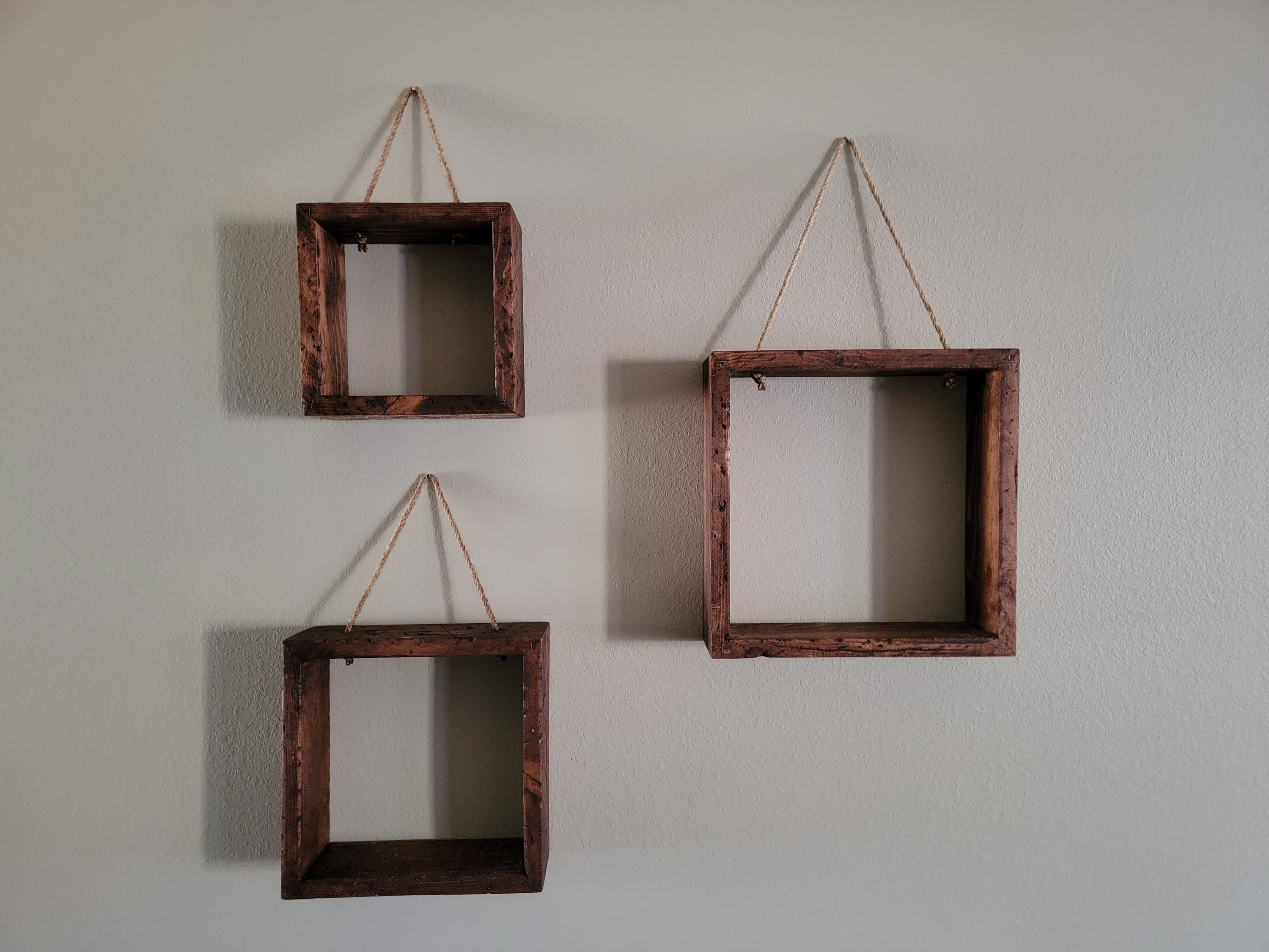 Set of 3 Rustic Wooden Box Shelves - Floating Wall Shelves - Etsy