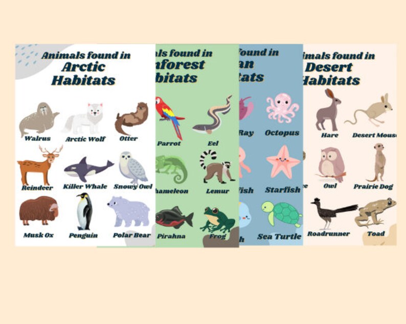 4 Printable Nature Habitat Educational Posters With Wording for ...