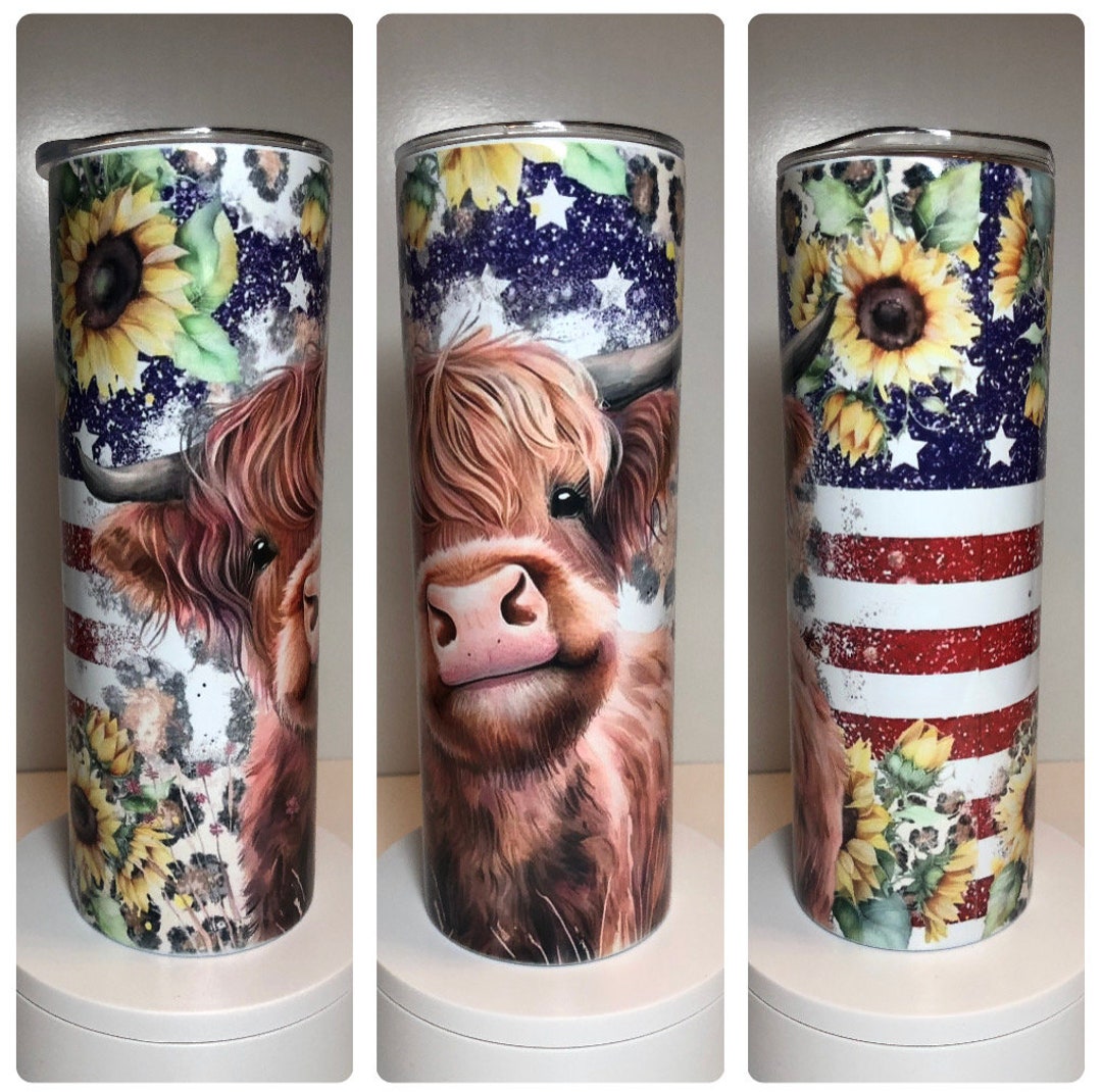 Patriotic Highland Cow Tumbler Cute Cow Tumbler American Flag Sunflower ...