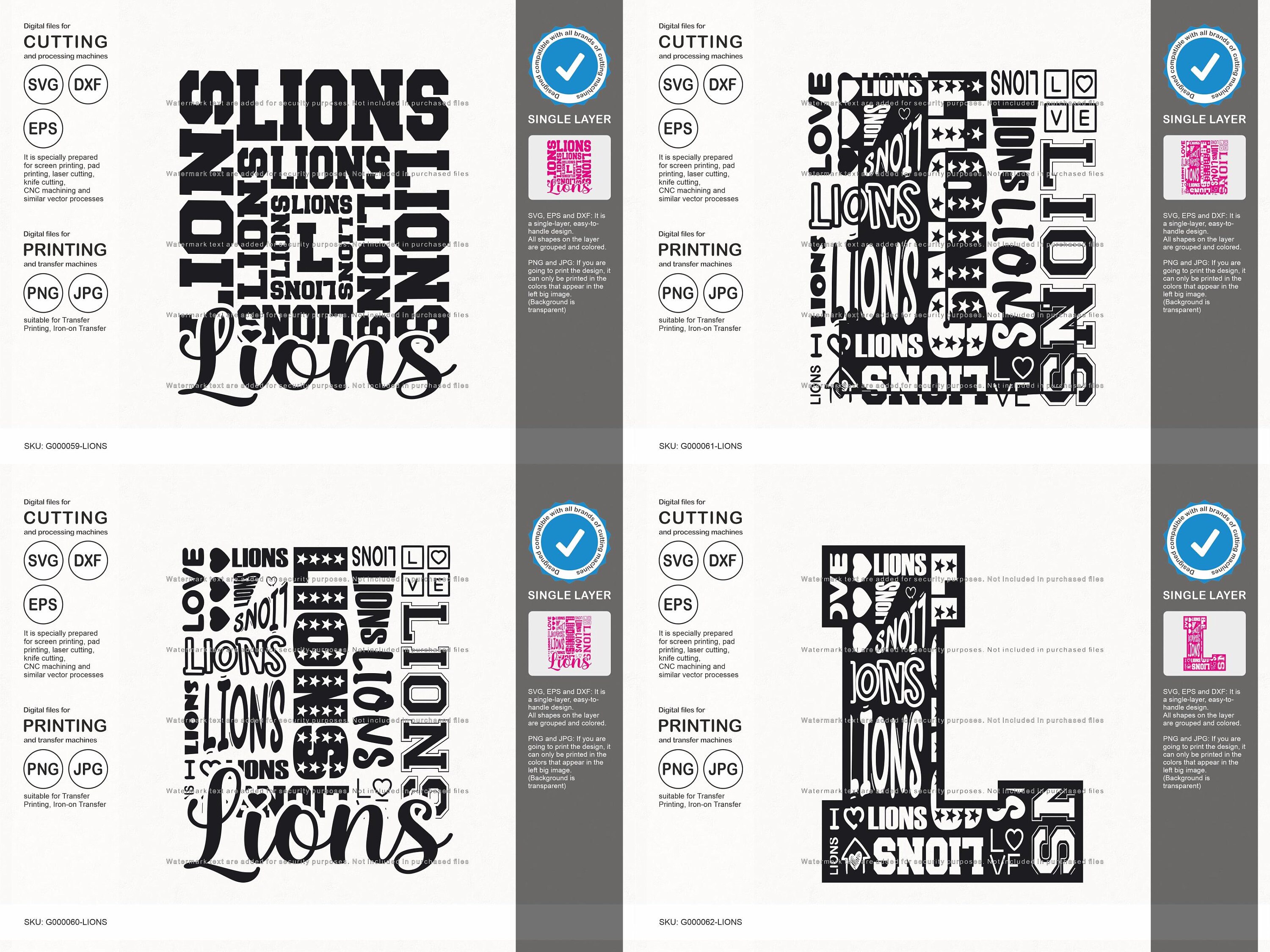 Lions Svg, Lion 12 Typography Svg Mascot Designs Pack, Lions Typography ...