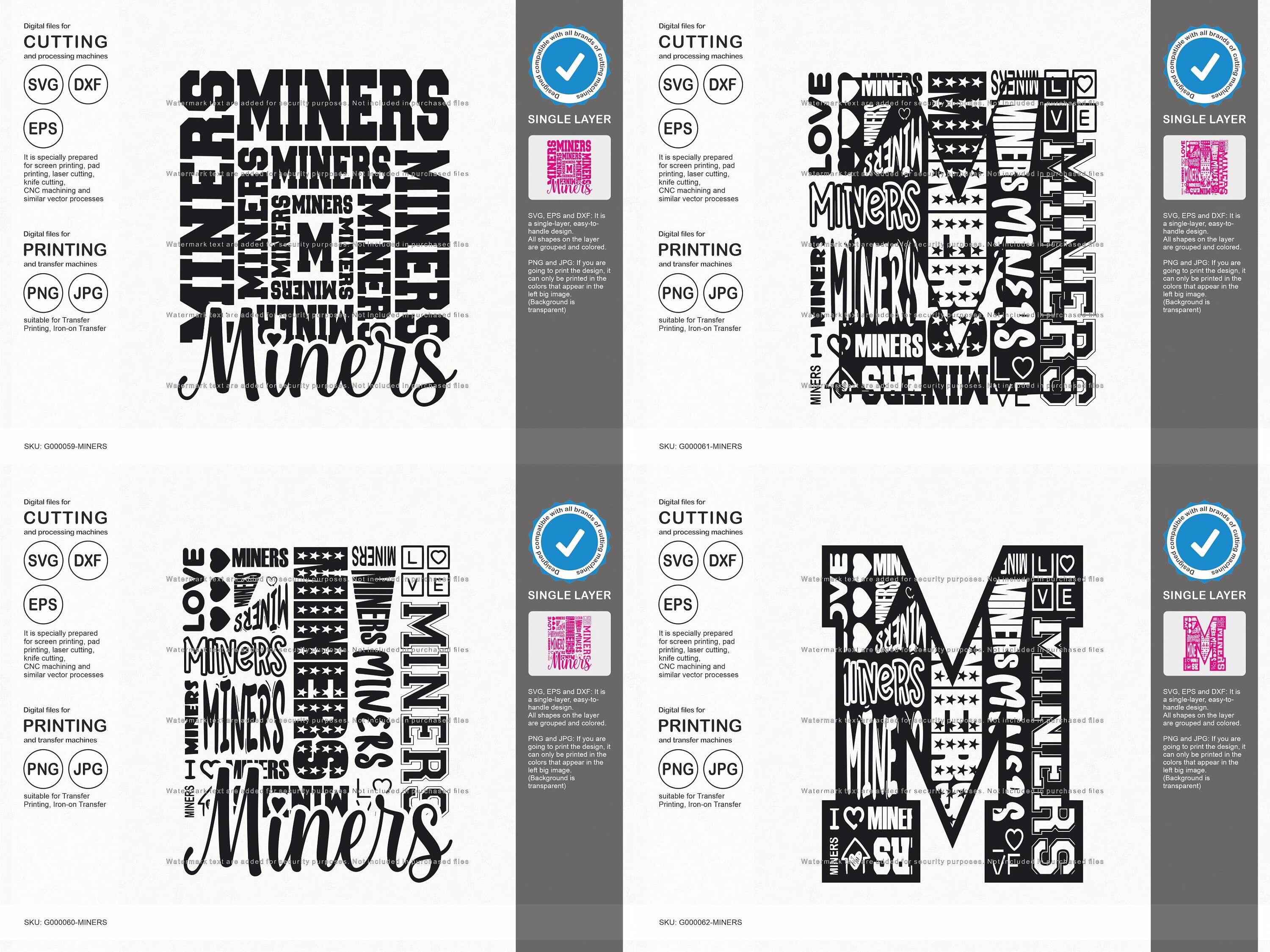 Miners Svg, Miner 12 Typography Svg Mascot Designs Pack, Miners ...