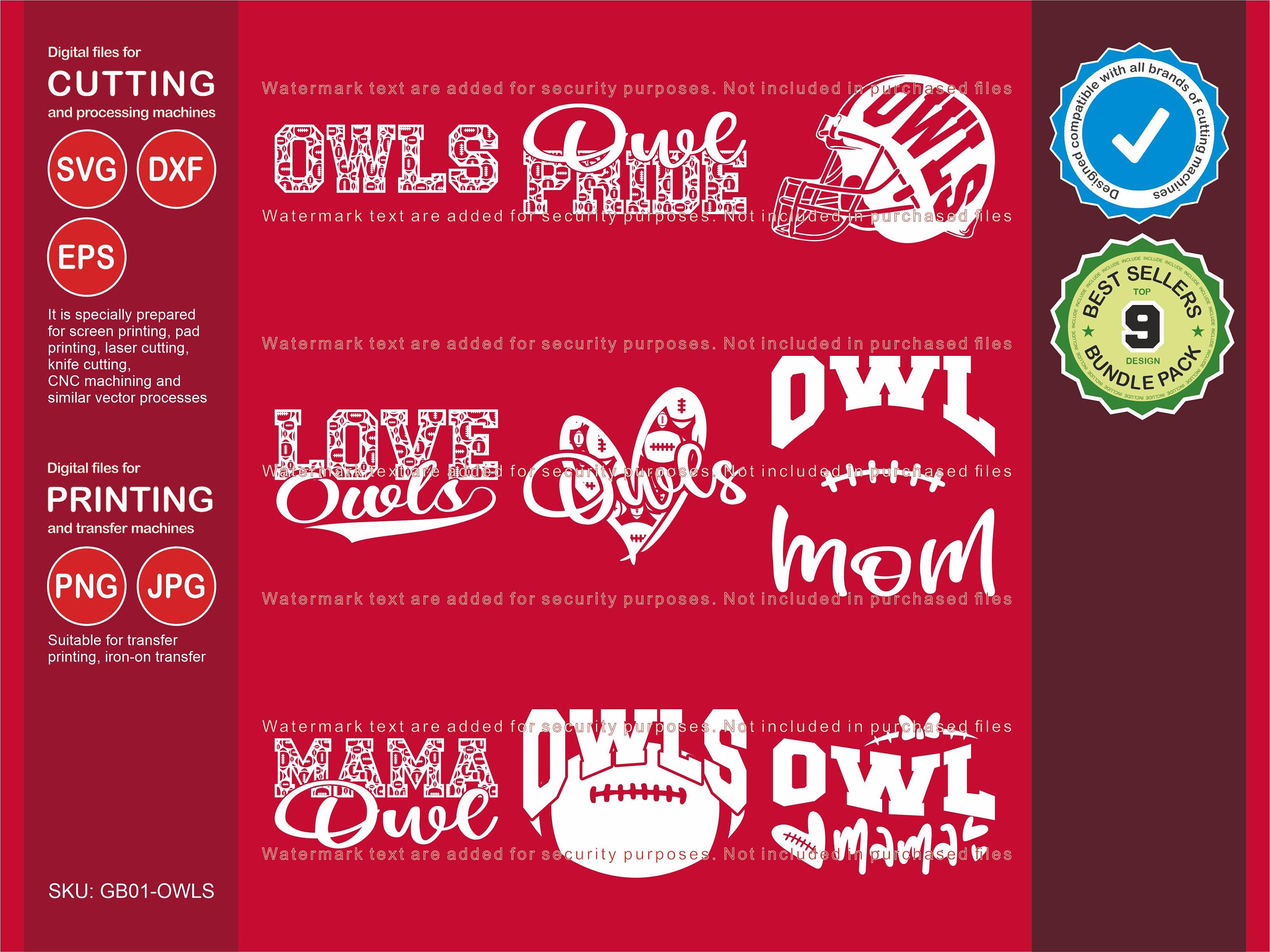 Owls Svg, Owl 9 Football Svg Mascot Designs Pack, Owls Svg Cut Files ...