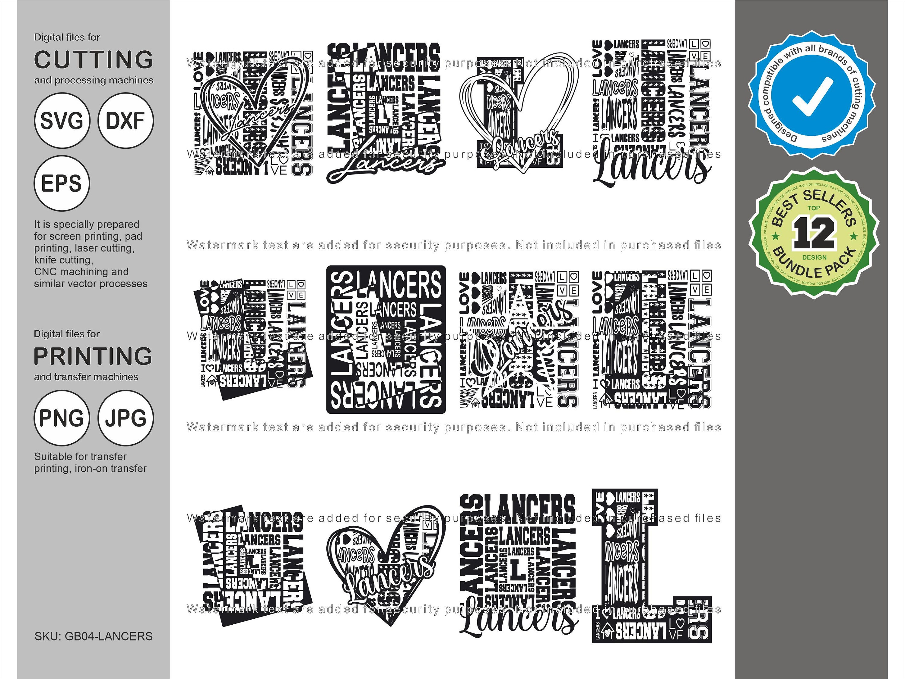 Lancers Svg, Lancer 12 Typography Svg Mascot Designs Pack, Lancers ...