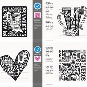 Vaqueros Svg, Vaquero 12 Typography Svg Mascot Designs Pack, Vaqueros ...