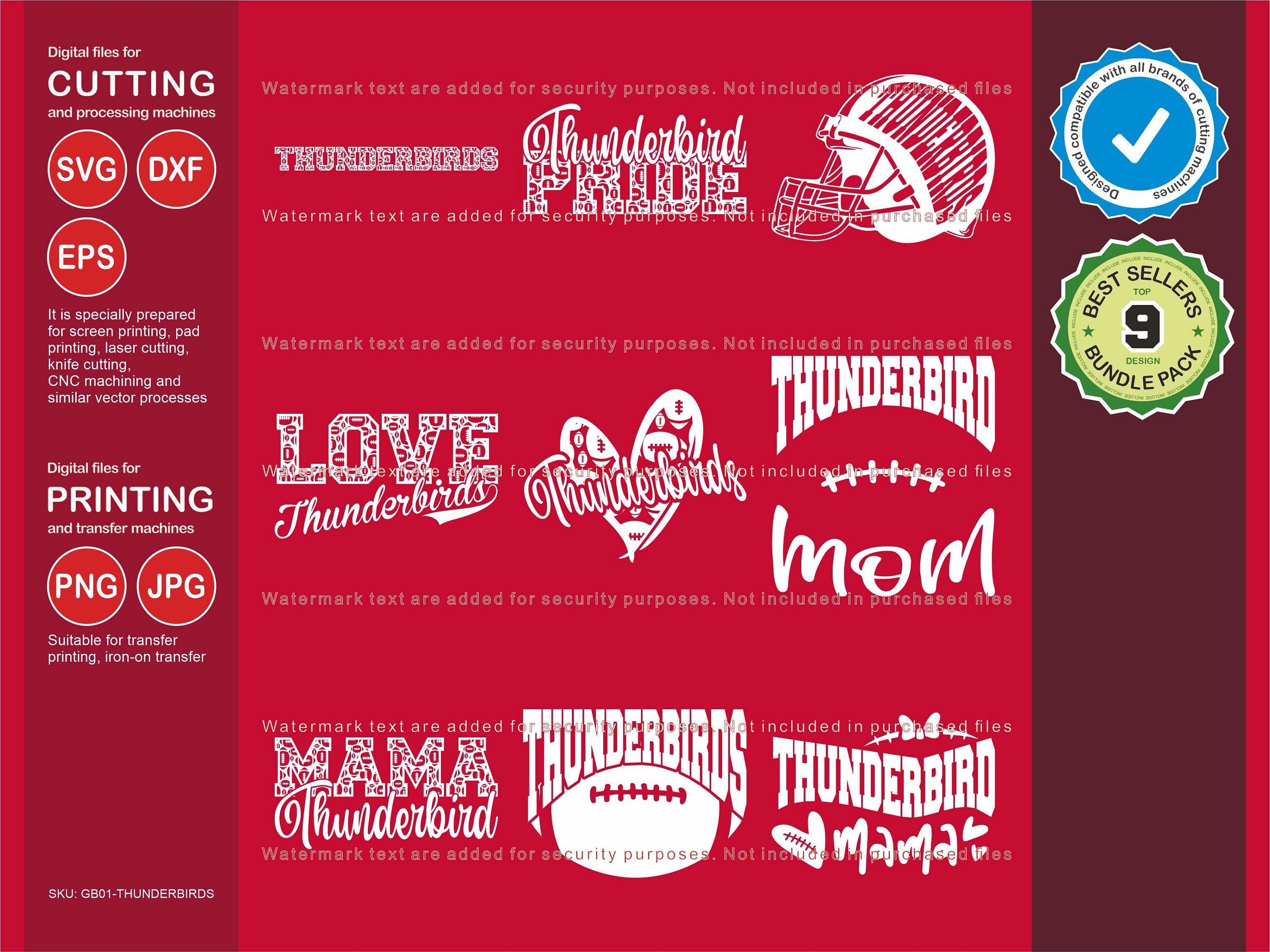 Thunderbirds Svg, Thunderbird 9 Football Svg Mascot Designs Pack ...