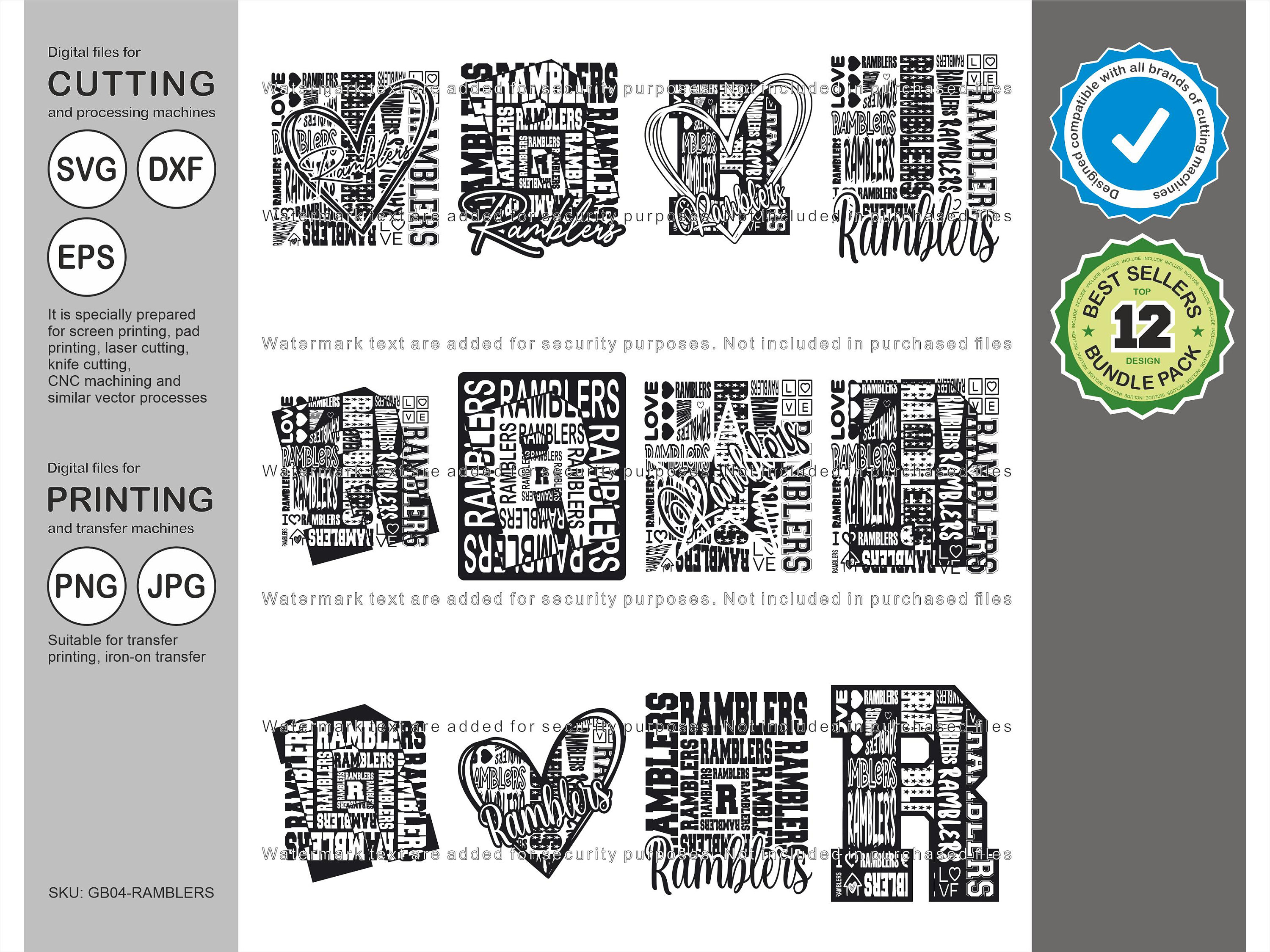 Ramblers Svg, Rambler 12 Typography Svg Mascot Designs Pack, Ramblers ...