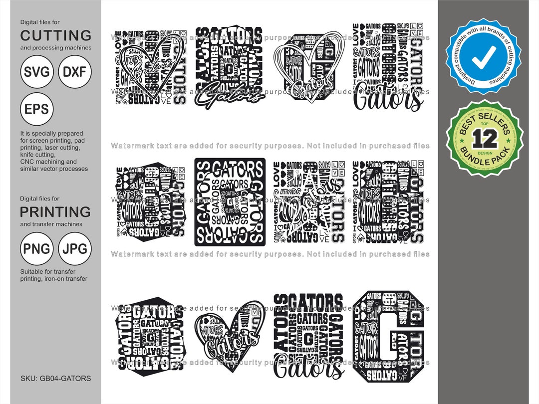 Gators Svg, Gator 12 Typography Svg Mascot Designs Pack, Gators ...