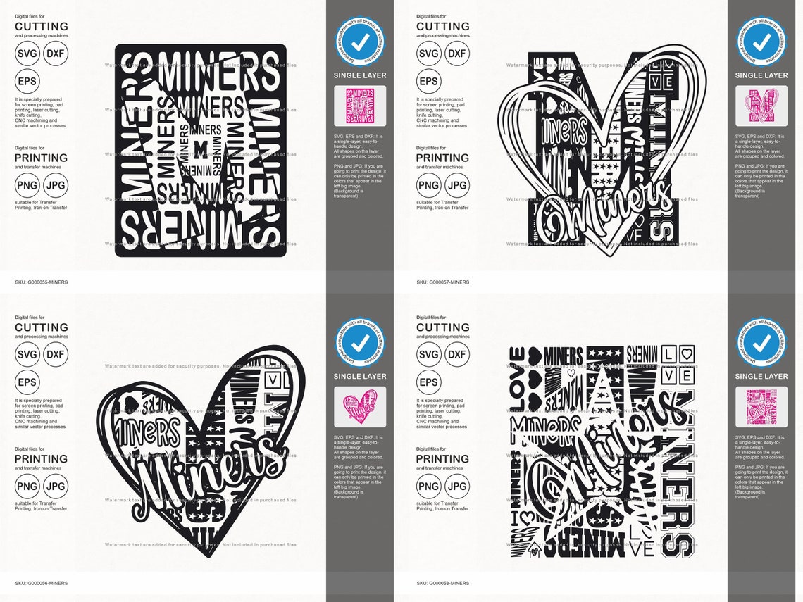 Miners Svg, Miner 12 Typography Svg Mascot Designs Pack, Miners ...