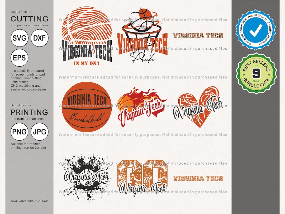 Virginia Tech Svg Virginia Tech Basketball Svg 9-pack - Etsy