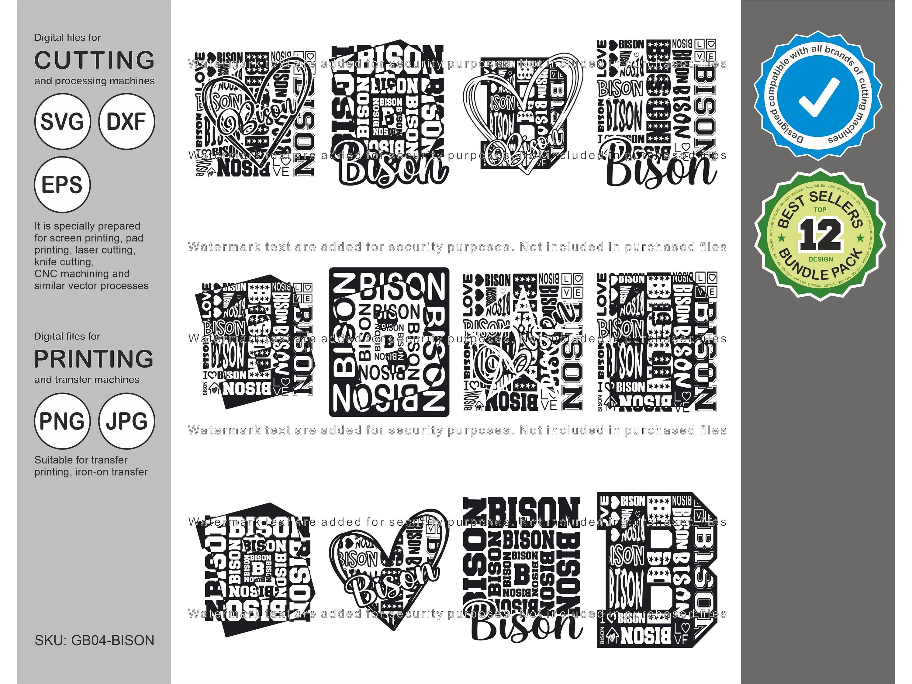 Bison Svg, Bison 12 Typography Svg Mascot Designs Pack, Bison ...