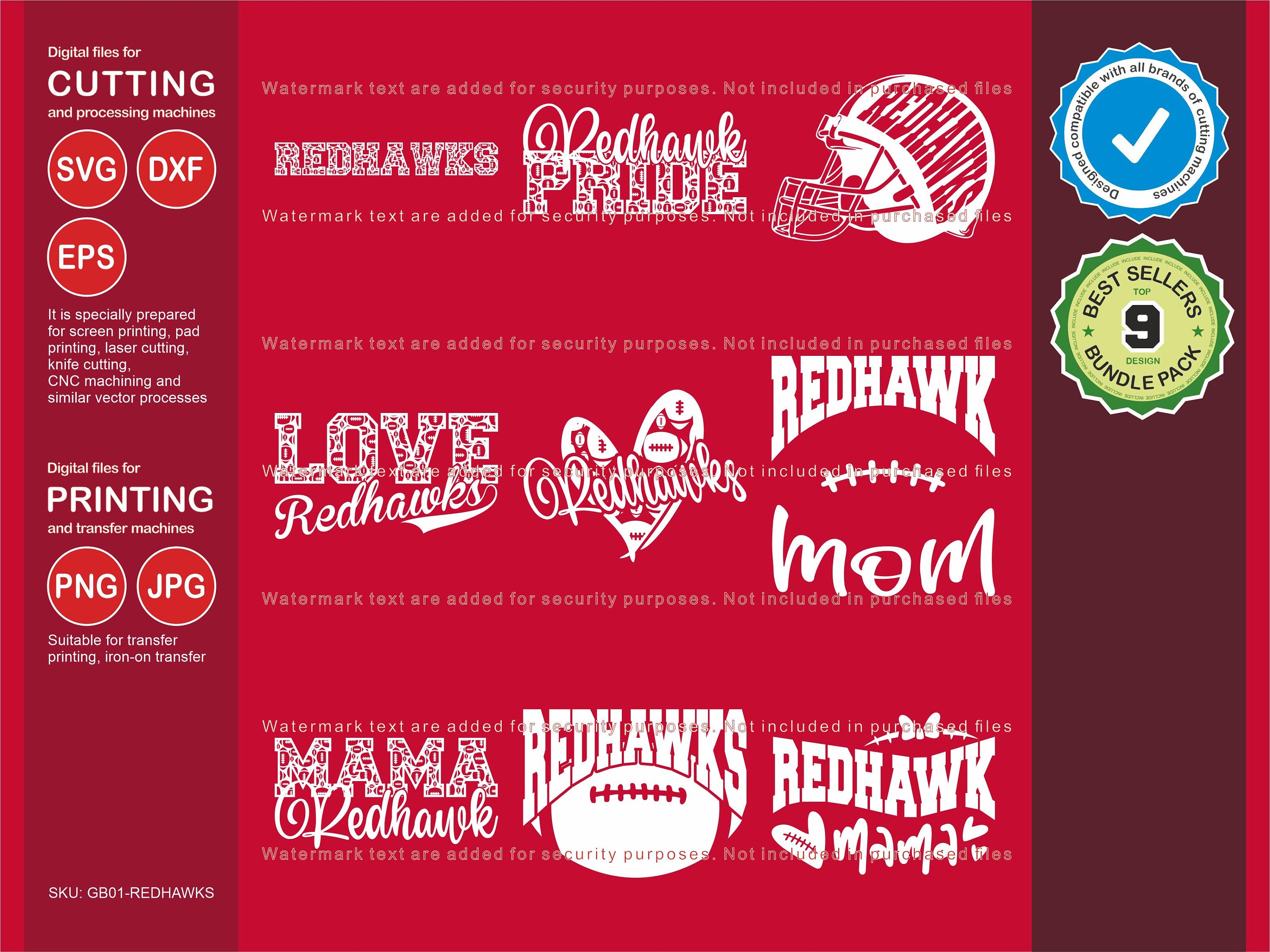 Redhawks Svg, Redhawk 9 Football Svg Mascot Designs Pack, Redhawks Svg ...