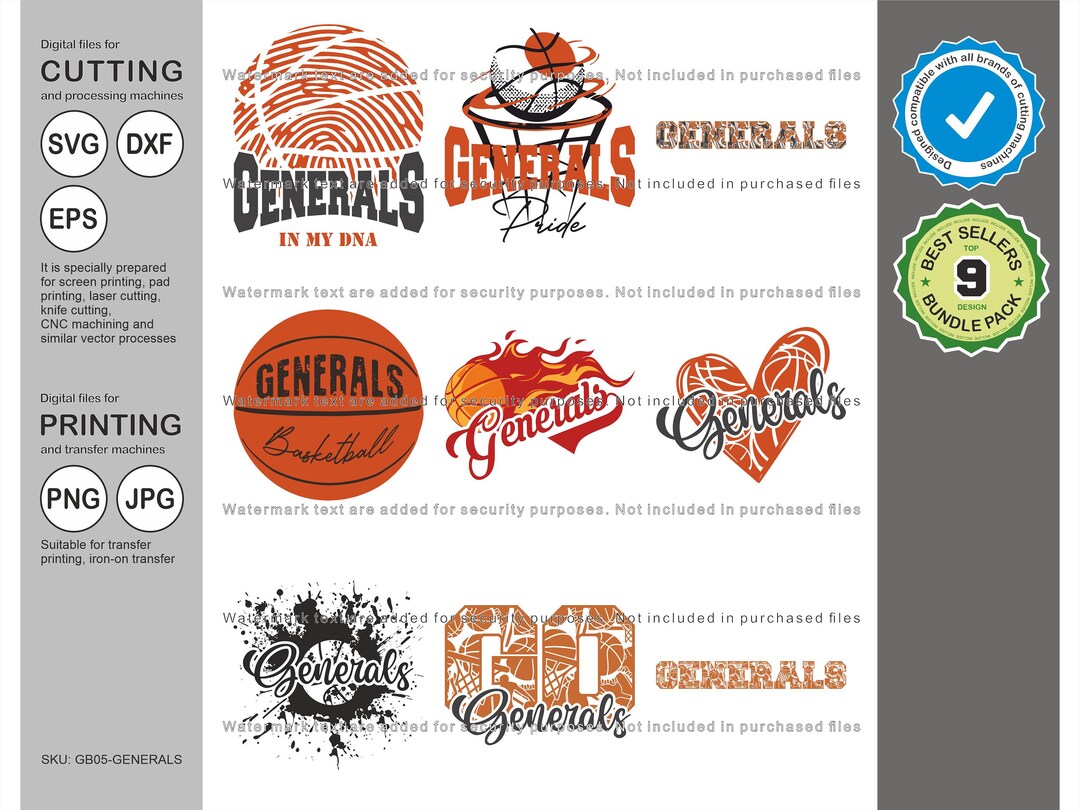 Generals Svg, Generals Basketball Svg, 9-pack Generals Svg Bundle, Cut ...