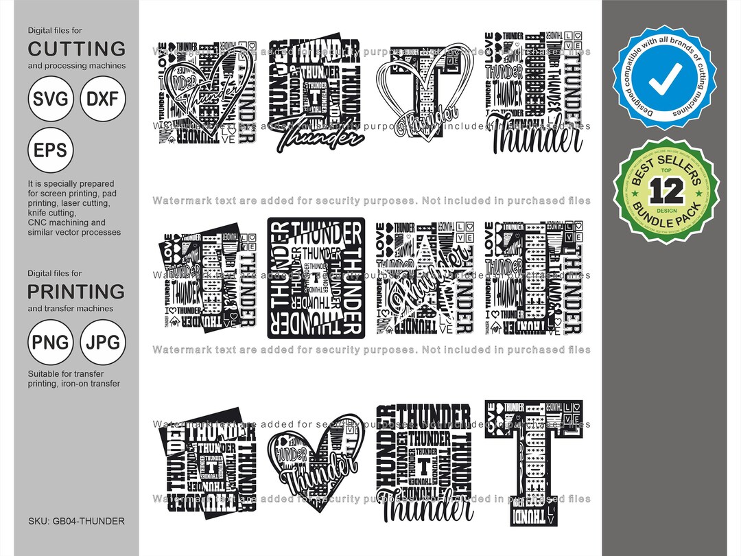 Thunder Svg, Thunder 12 Typography Svg Mascot Designs Pack, Thunder ...