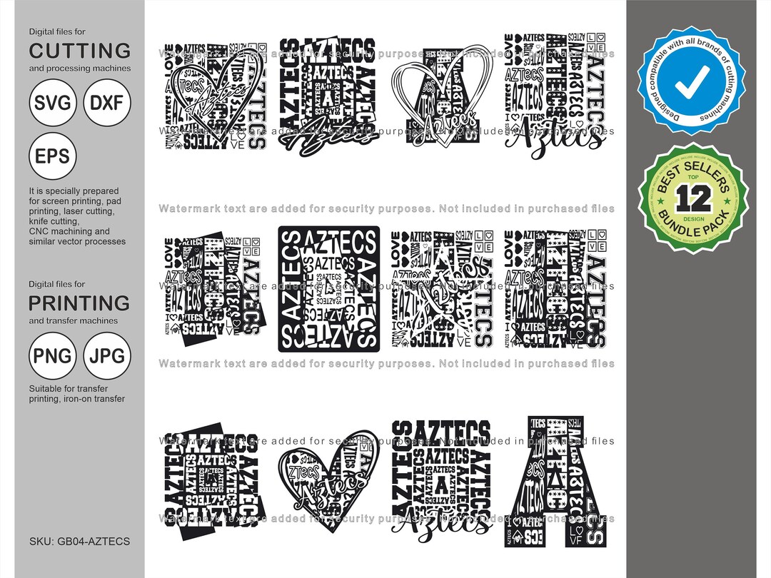 Aztecs Svg, Aztec 12 Typography Svg Mascot Designs Pack, Aztecs ...
