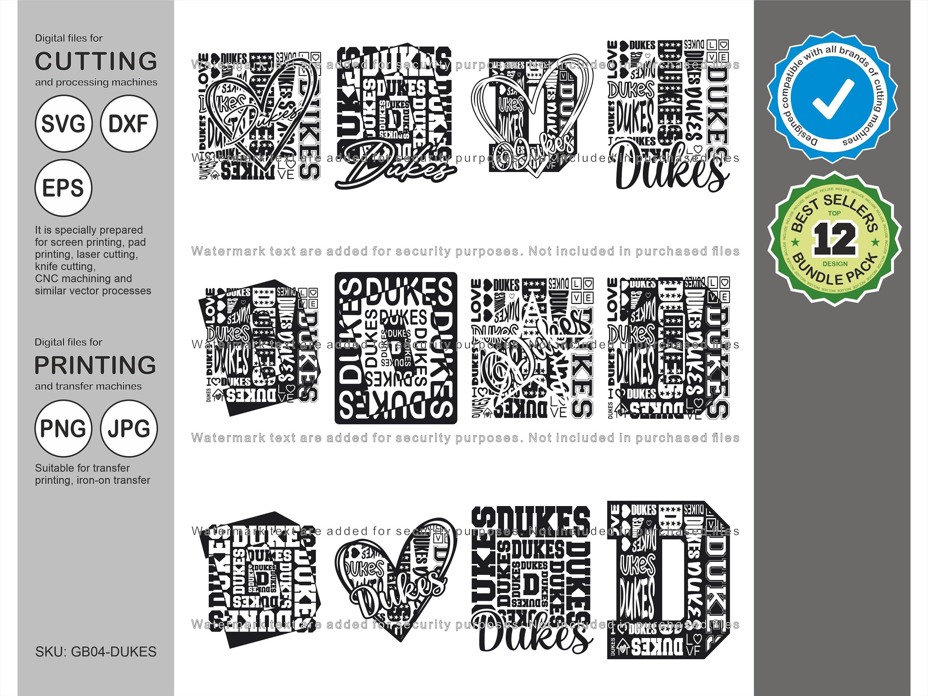 Dukes Svg, Duke 12 Typography Svg Mascot Designs Pack, Dukes Typography ...