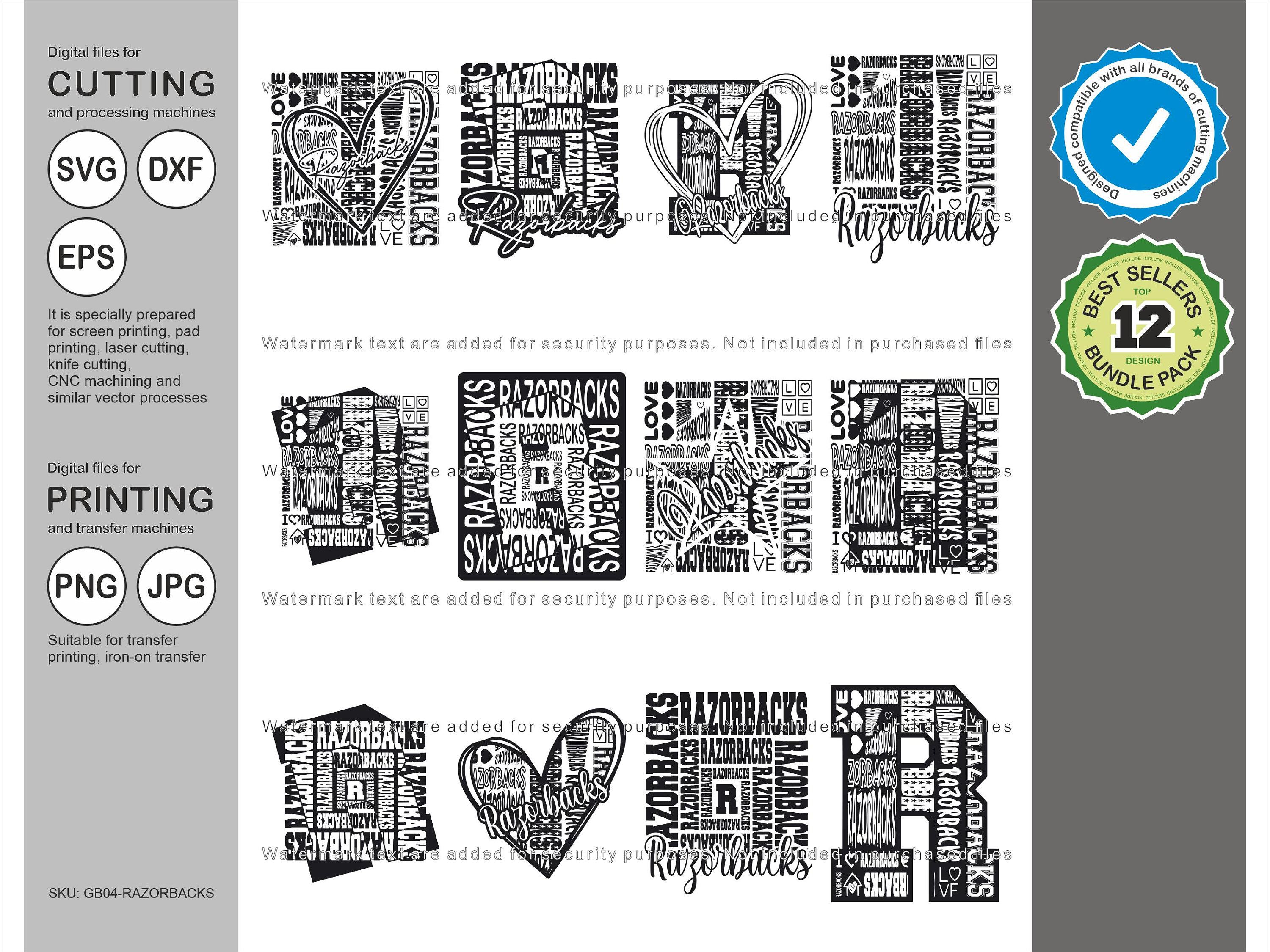 Razorbacks Svg, Razorback 12 Typography Svg Mascot Designs Pack ...