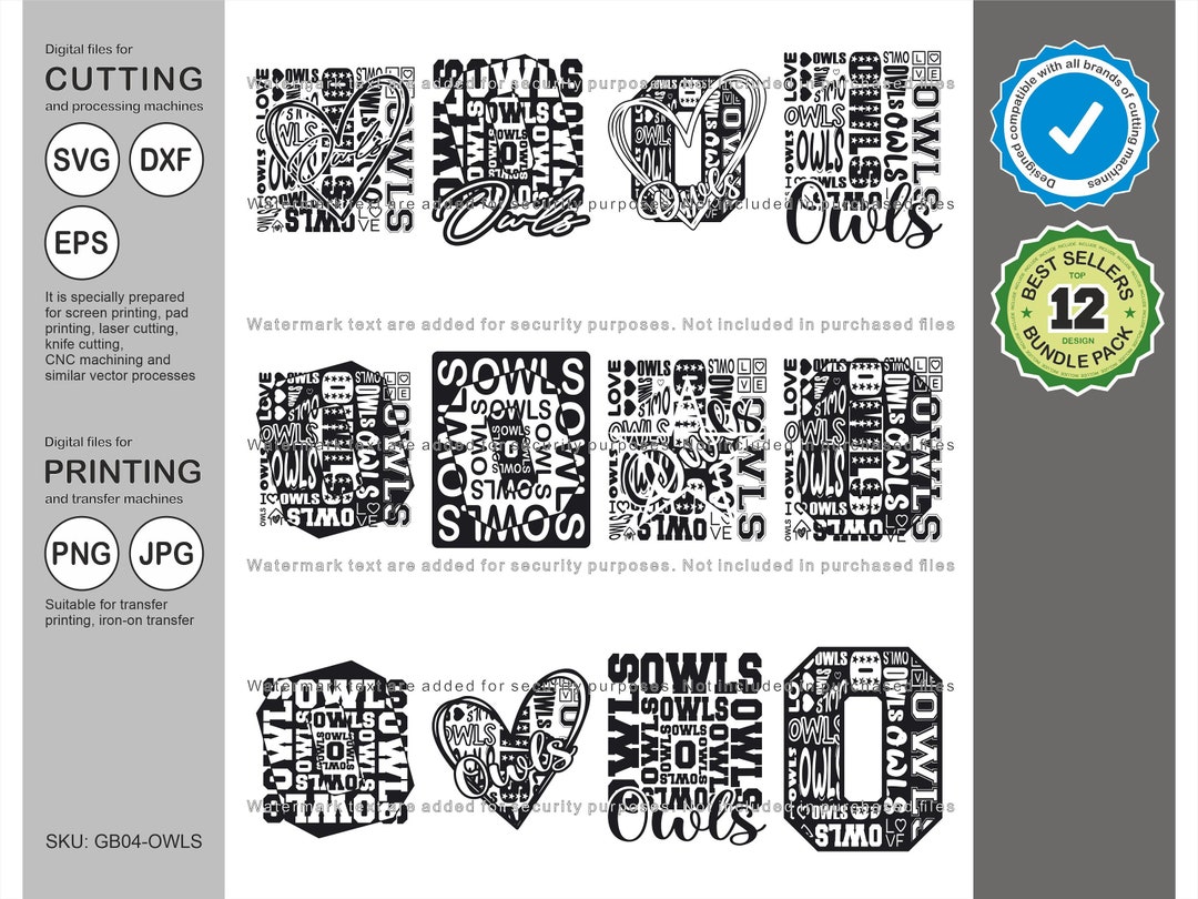 Owls Svg, Owl 12 Typography Svg Mascot Designs Pack, Owls Typography ...