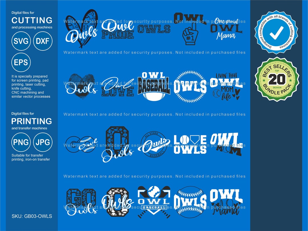 Owls Svg, Owl 20 Baseball Svg Mascot Designs Pack, Owls Svg Cut Files ...