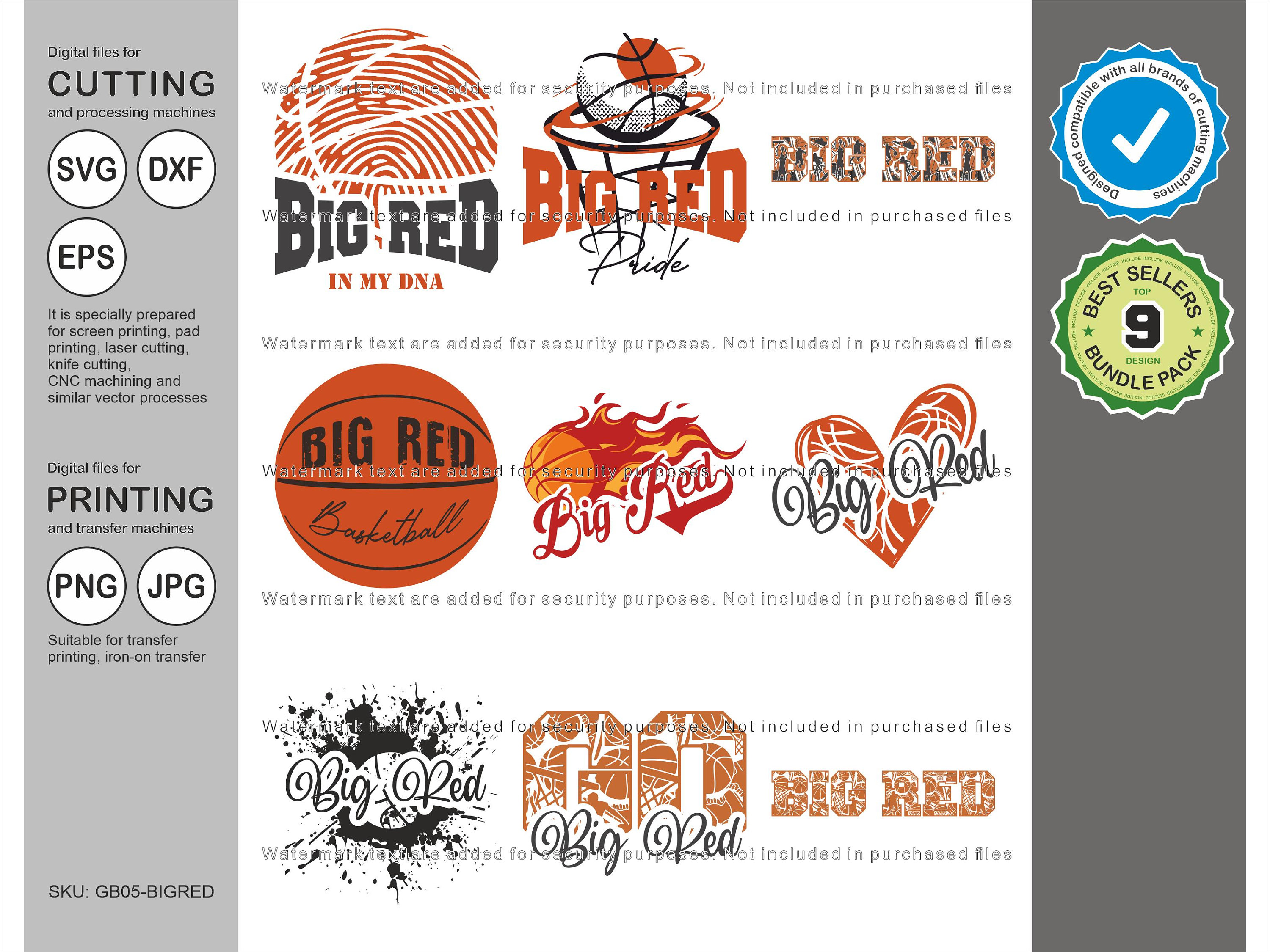 Big Red Svg, Big Red Basketball Svg, 9-pack Big Red Svg Bundle, Cut and ...