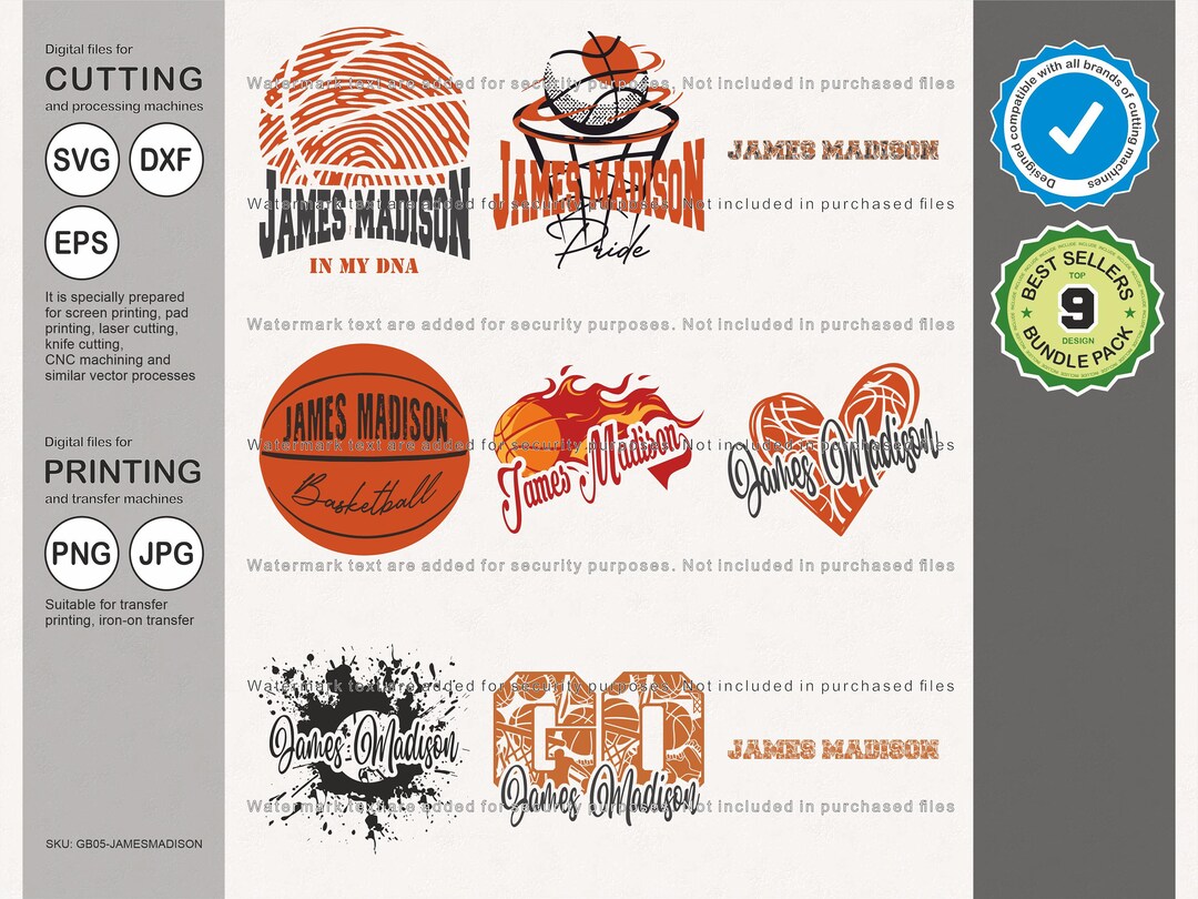 James Madison Svg, James Madison Basketball Svg, 9-pack James Madison ...