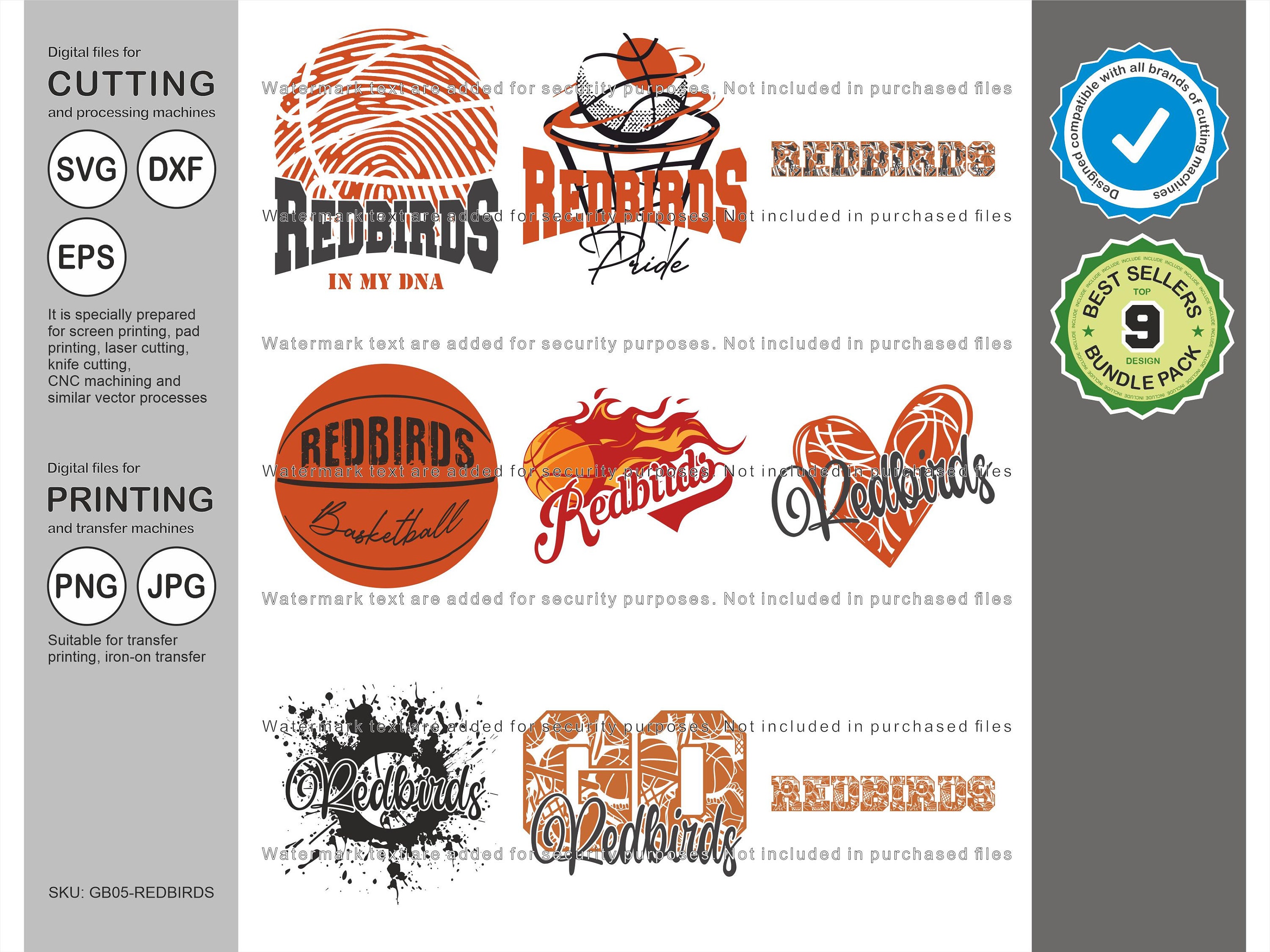 Redbirds Svg, Redbirds Basketball Svg, 9-pack Redbirds Svg Bundle, Cut ...