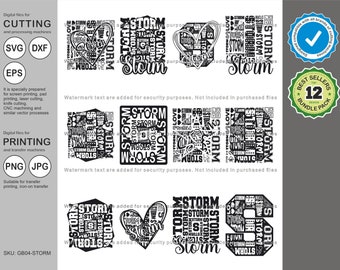 Storm Svg, Storm Typography 4 Sports Svg Mascot Pack, Storm Typography ...
