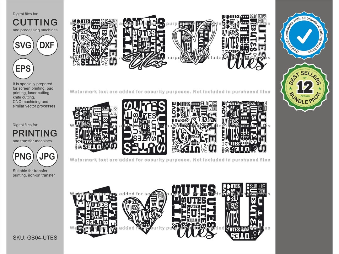 Utes Svg, Ute 12 Typography Svg Mascot Designs Pack, Utes Typography ...