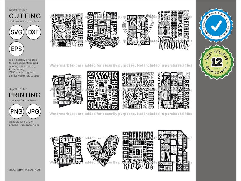 Redbirds Svg, Redbird 12 Typography Svg Mascot Designs Pack, Redbirds ...