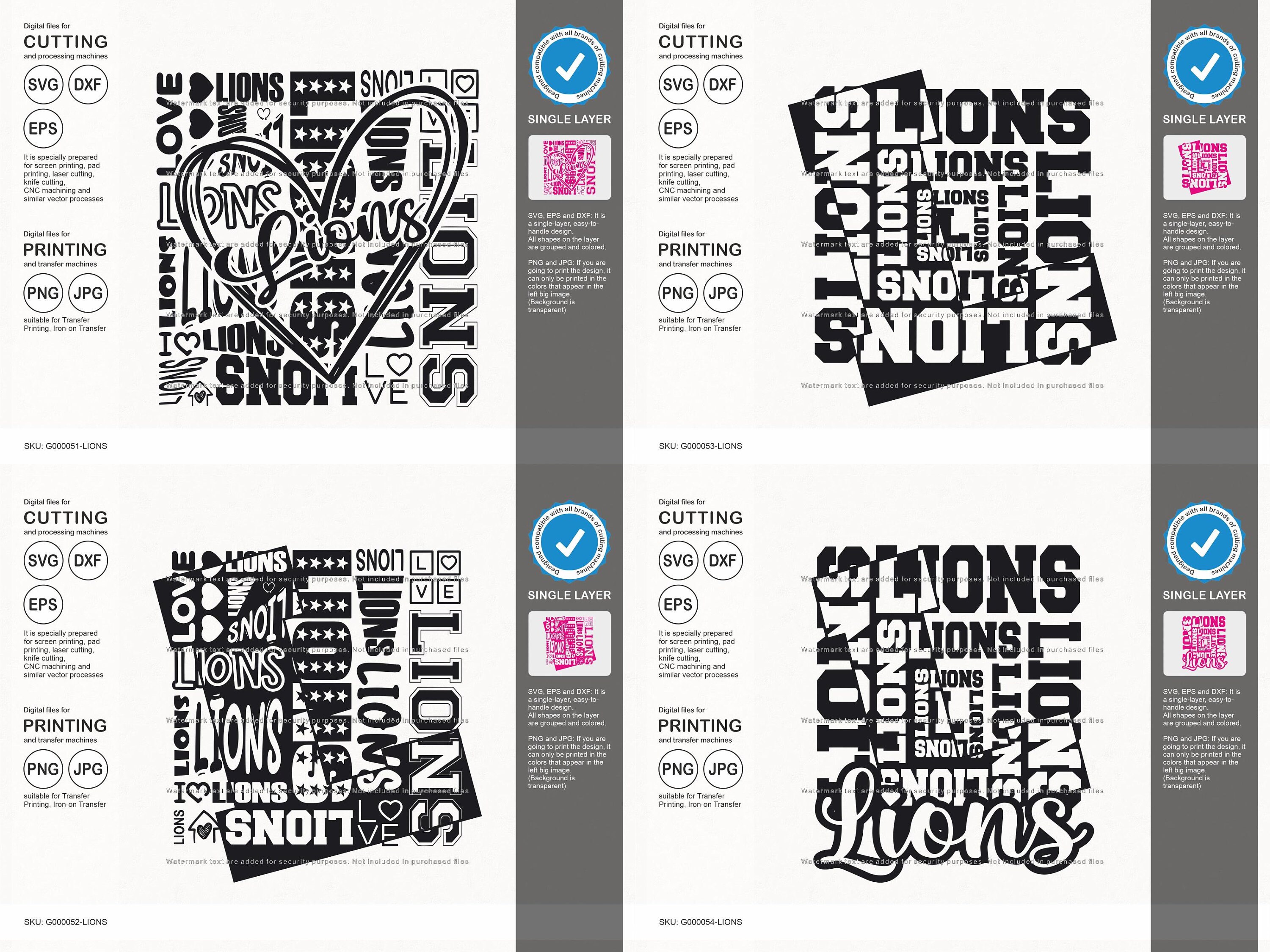 Lions Svg, Lion 12 Typography Svg Mascot Designs Pack, Lions Typography ...
