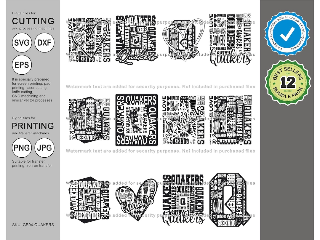 Quakers Svg, Quaker 12 Typography Svg Mascot Designs Pack, Quakers ...
