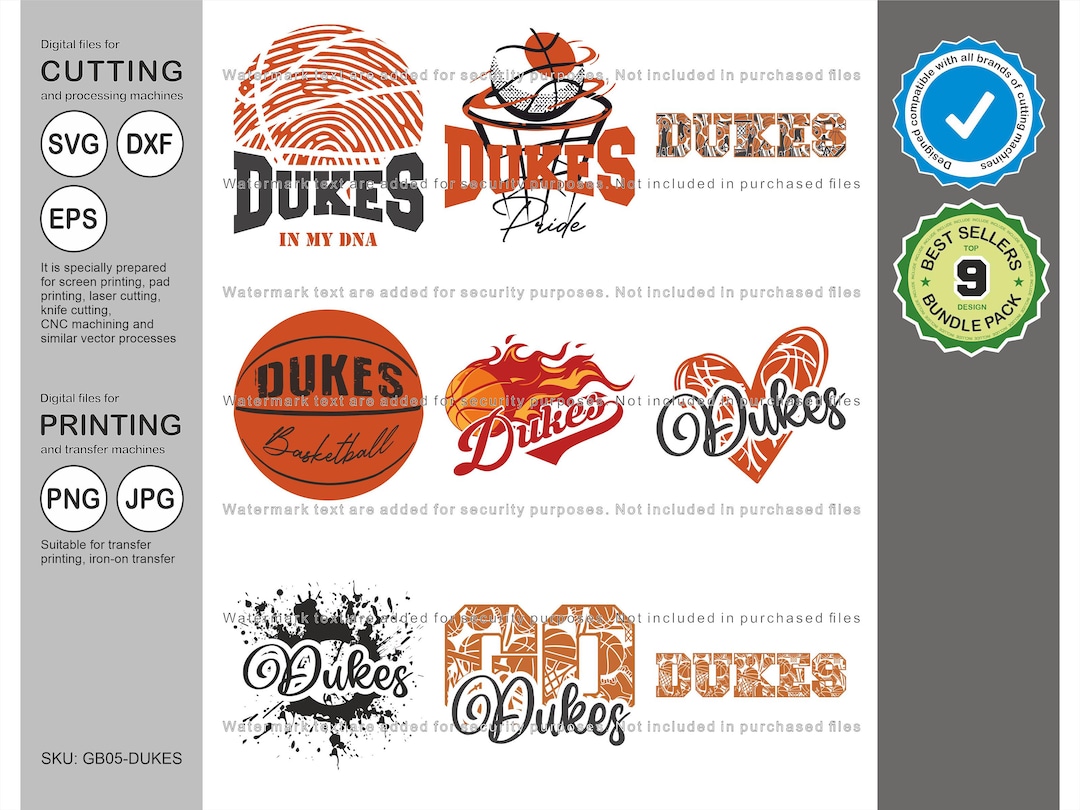 Dukes Svg, Dukes Basketball Svg, 9-pack Dukes Svg Bundle, Cut and Iron ...
