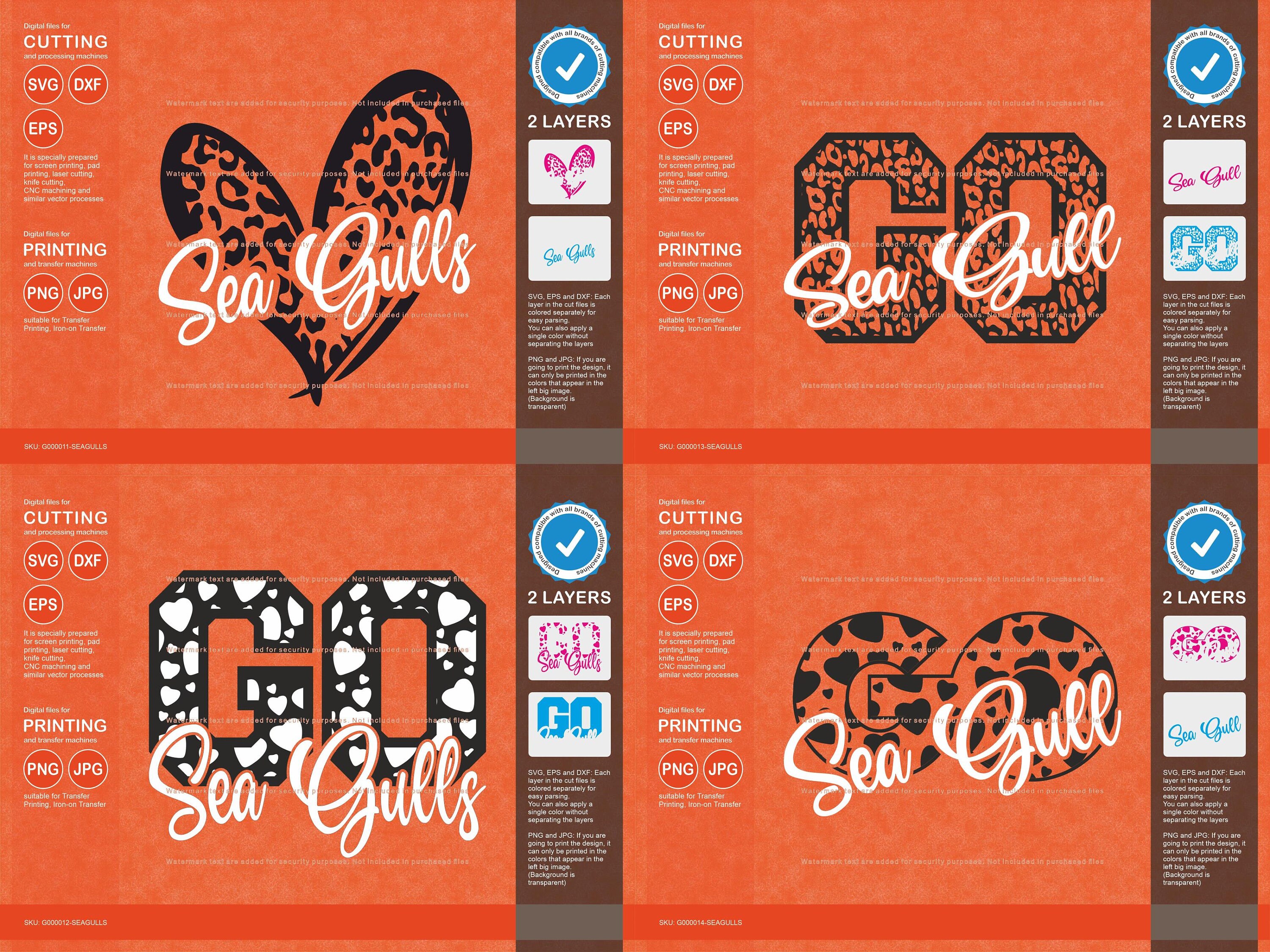 Sea Gulls Svg, Sea Gull 12 Leopard Svg Mascot Designs Pack, Sea Gulls ...