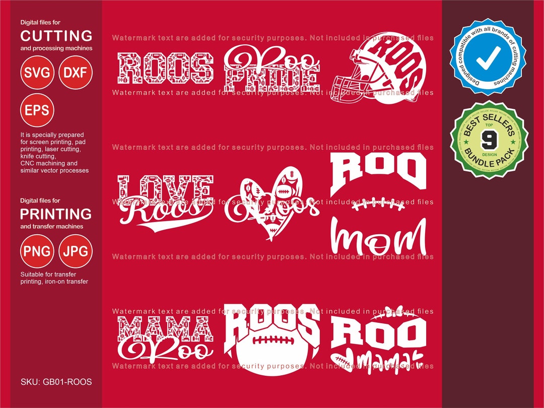 Roos Svg, Roo 9 Football Svg Mascot Designs Pack, Roos Svg Cut Files Bundle, Roos Football Team ...