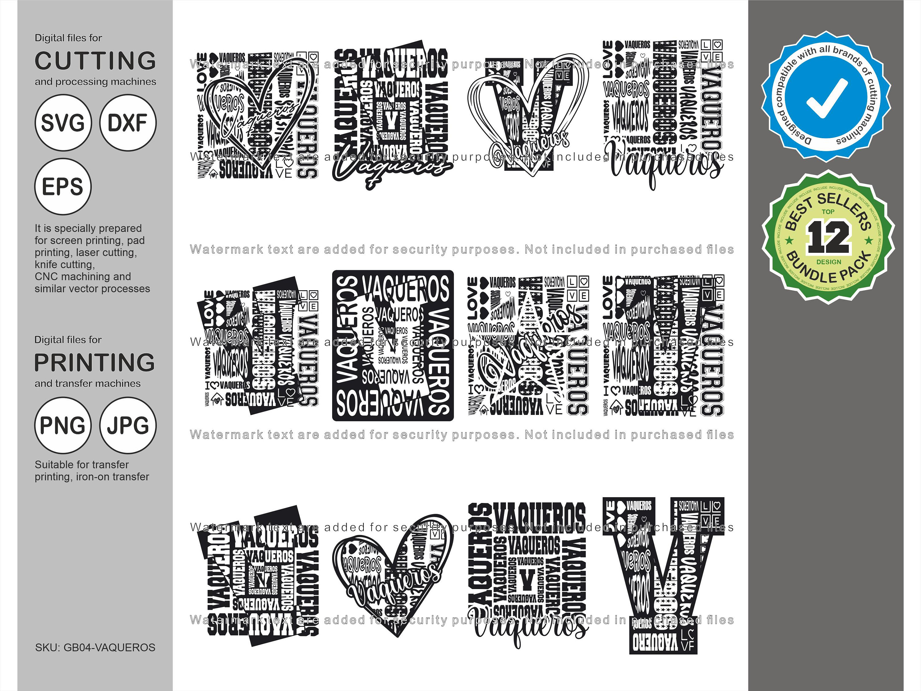 Vaqueros Svg, Vaquero 12 Typography Svg Mascot Designs Pack, Vaqueros ...