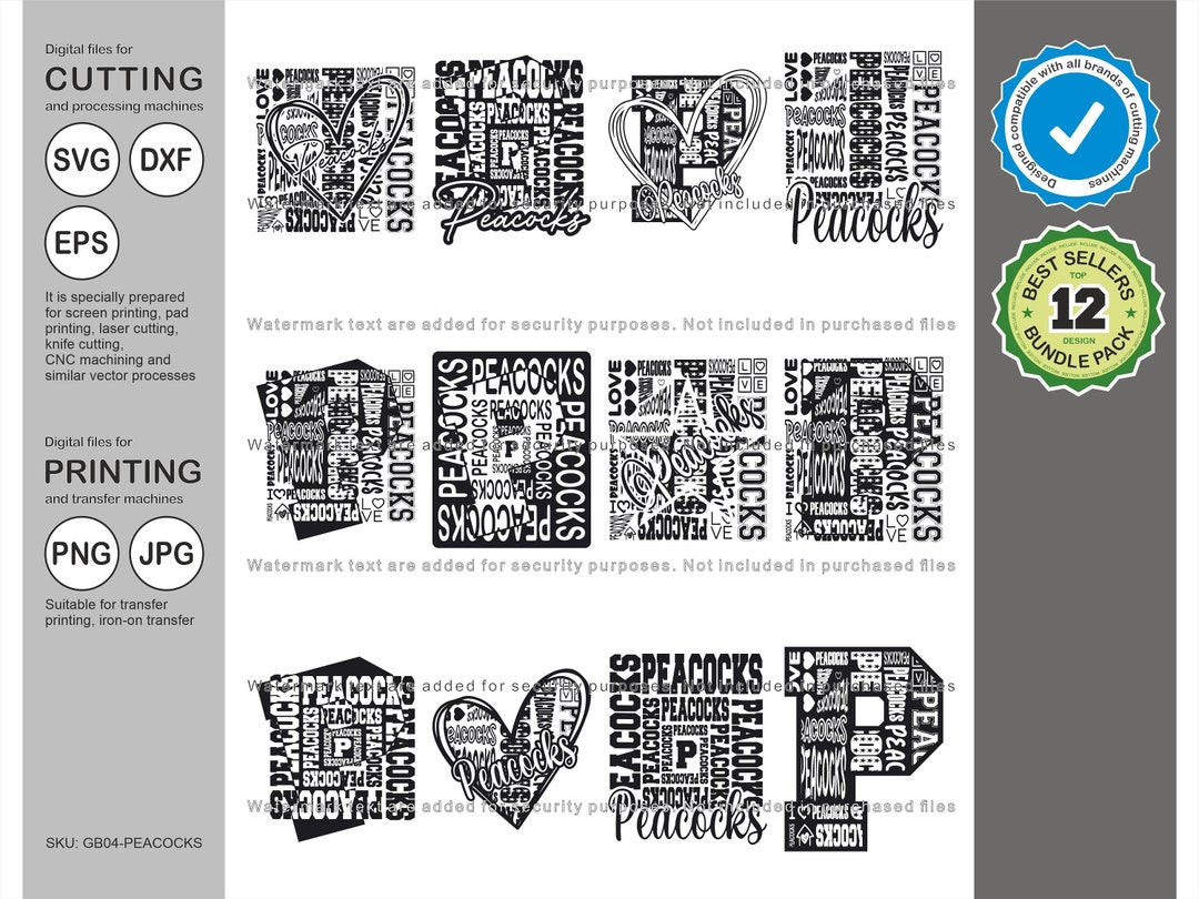 Peacocks Svg, Peacock 12 Typography Svg Mascot Designs Pack, Peacocks ...