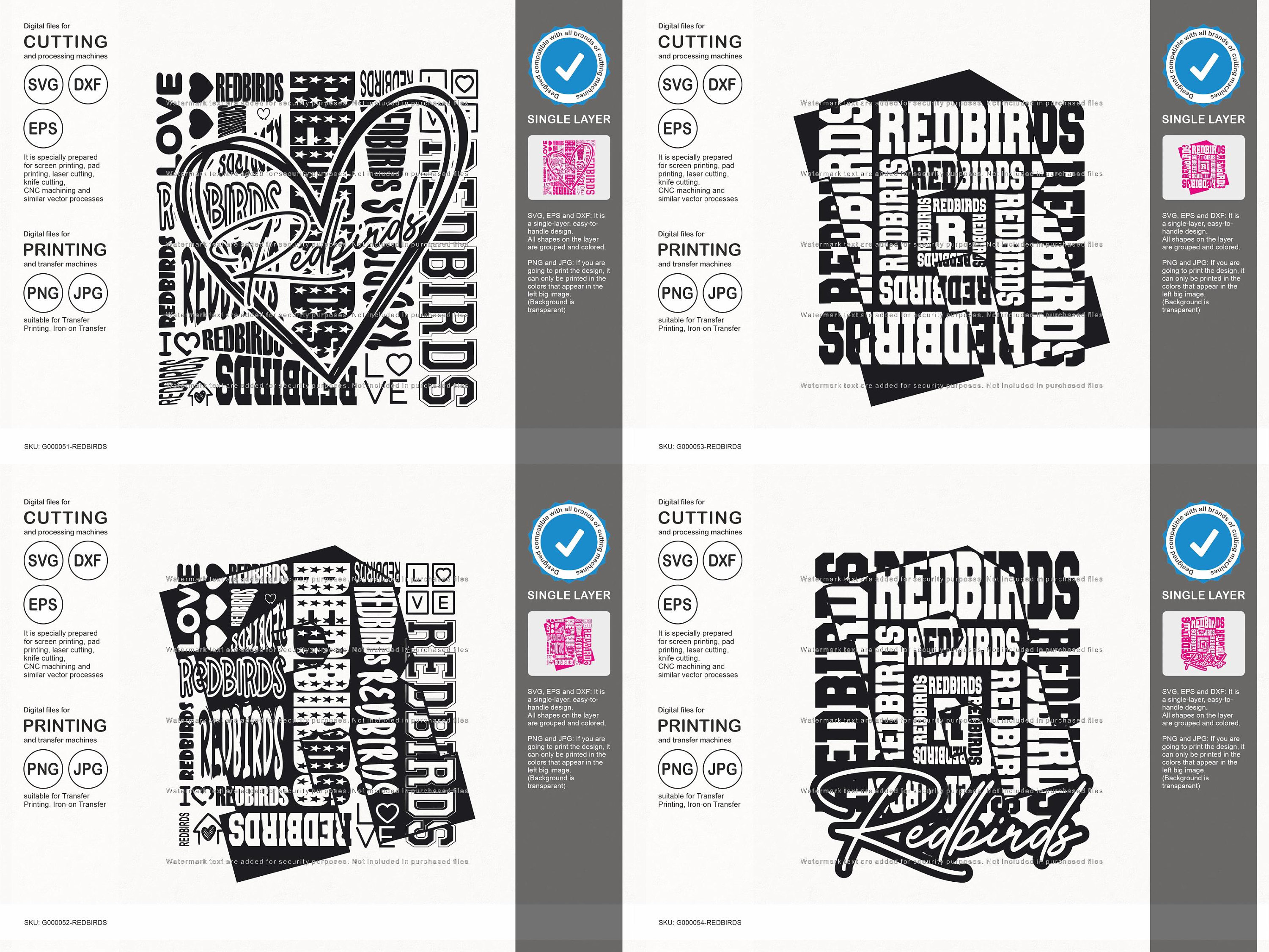 Redbirds Svg, Redbird 12 Typography Svg Mascot Designs Pack, Redbirds ...